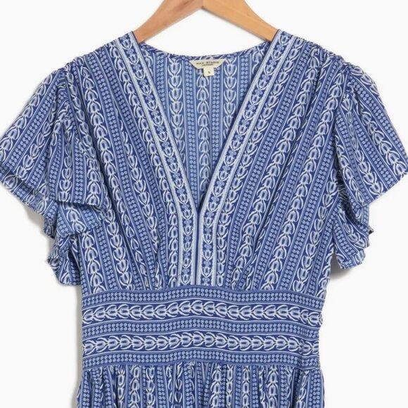 Max Studio | Dresses | Max Studio Blue Boho Maxi Dress Flutter Sleeves ...